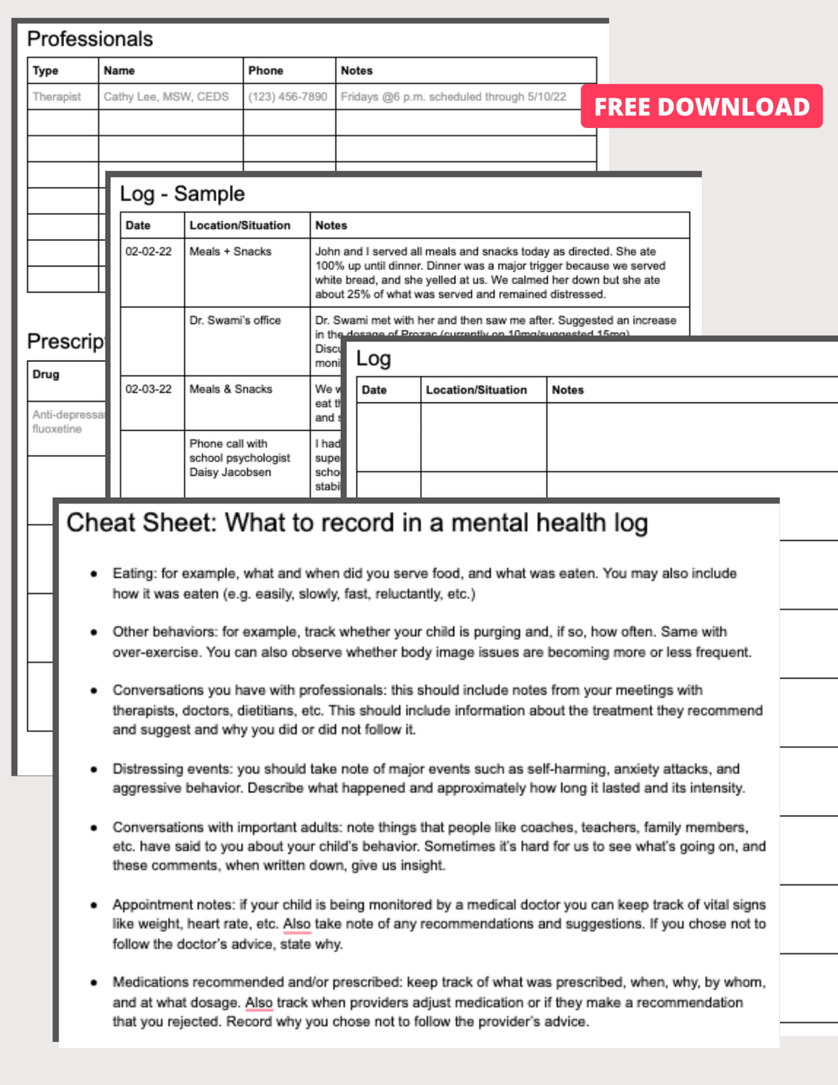 A log parents can use to track eating disorder symptoms and treatment ...