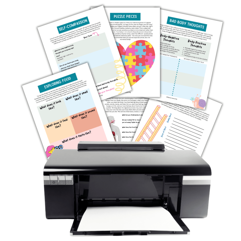 Eating Disorder Printable Worksheet Bundle - More-Love.org